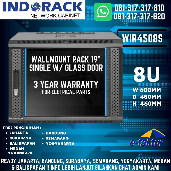 Jual INDORACK WALLMOUNT WIR4508S - 8U DEPTH 450MM SINGLE DOOR ...