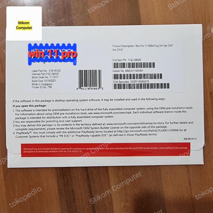 Jual WINDOWS 11 PRO 64 bit Ori / WIN 11 PRO (bisa upgrade dari home ke ...