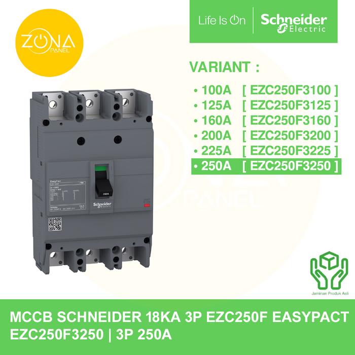 Jual MCCB SCHNEIDER EASYPACT EZC250F 3 PHASE 3P 250A EZC250F3250 ...