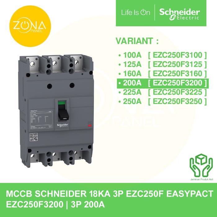 Jual MCCB SCHNEIDER EASYPACT EZC250F 3 PHASE 3P 200A EZC250F3200 ORIGINAL - Jakarta Pusat - ZONA ...