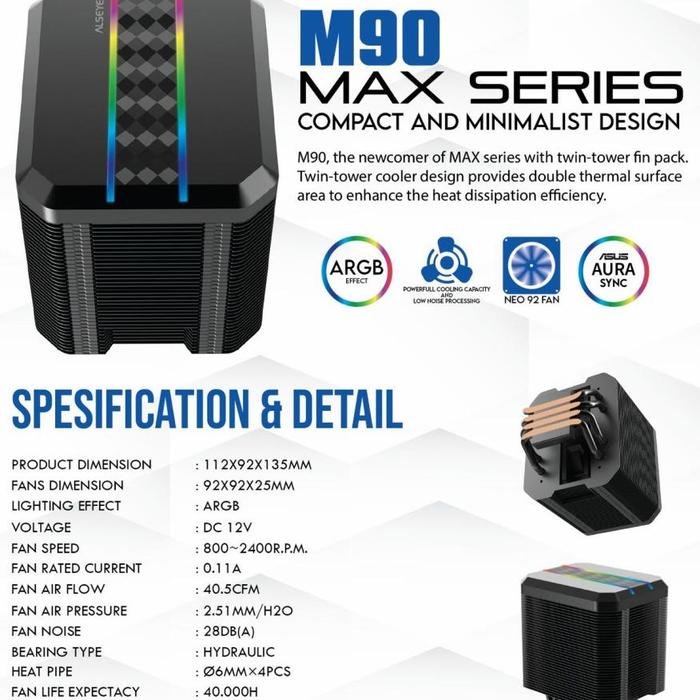 Jual Fan Processor Double Tower Alseye M90 Max RGB LGA1700 - Jakarta ...