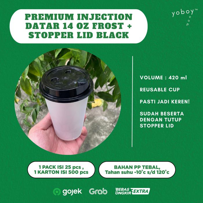 Jual Cup Premium Inject Datar 14oz Frost Doff + Tutup Stopper Lid ...