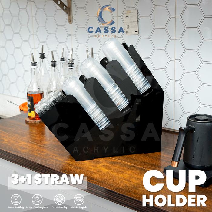 Promo Rak Cup Holder Dispenser Organizer Paper Cup 3 + 1 Straw 2mm ...