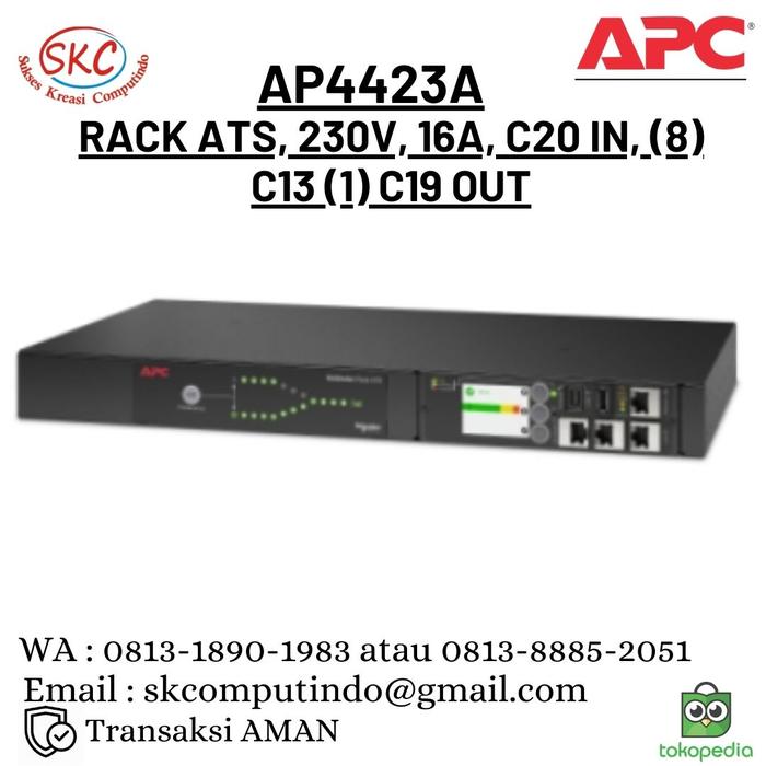 Jual APC AP4423A Rack ATS, 230V, 16A, C20 in, (8) C13 (1) C19 out ...