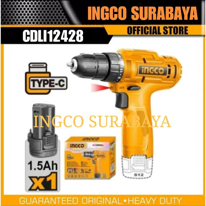 Jual INGCO CDLI12428 LI-ION CORDLESS DRILL 10MM 12V BOR BATERAI BESI ...