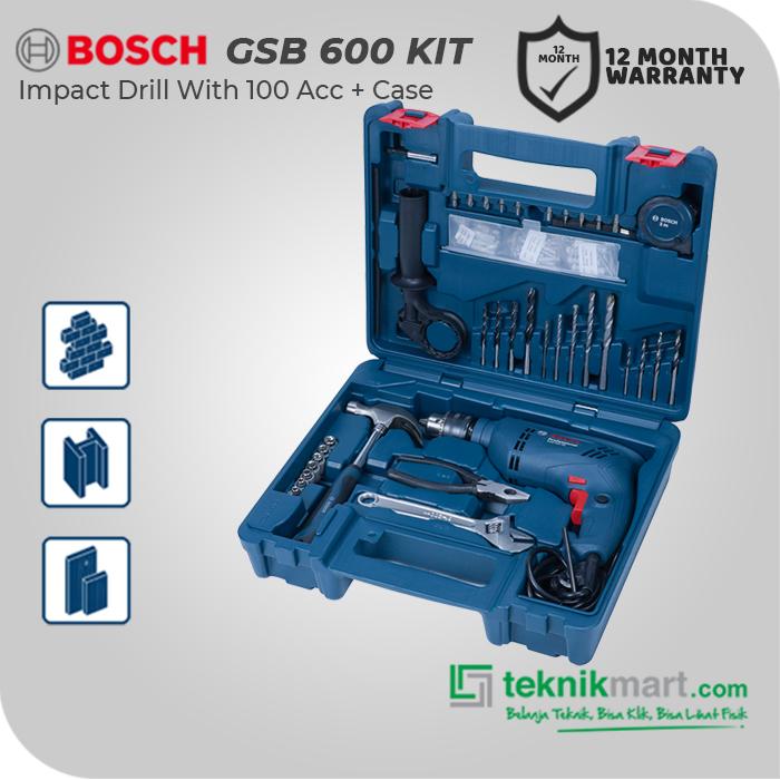 Promo Bosch Bor Impact Listrik + 100 Acc & Kotak Alat 600W 13MM GSB 600 ...