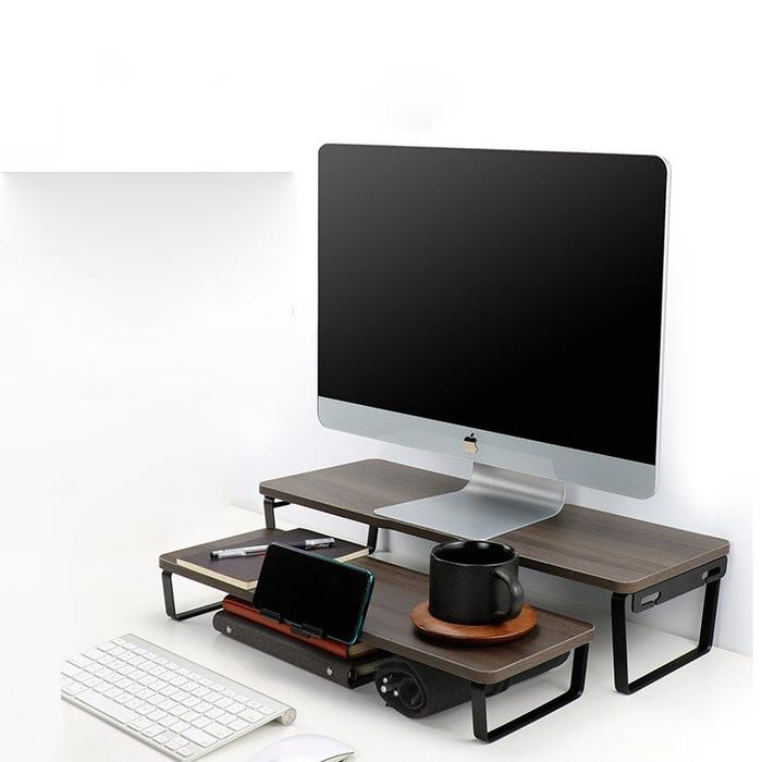 Jual Niki Deskmount Monitor Stand Kayu Minimalis Double Riser Stand Di ...