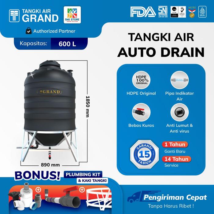 Jual Tandon Tangki Toren Air Grand Auto Drain 600L Garansi 15 Tahun ...