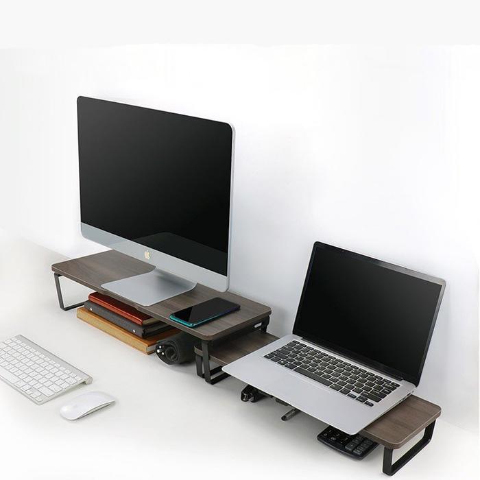 Jual Niki Deskmount Monitor Stand Kayu Minimalis Double Riser Stand Di ...