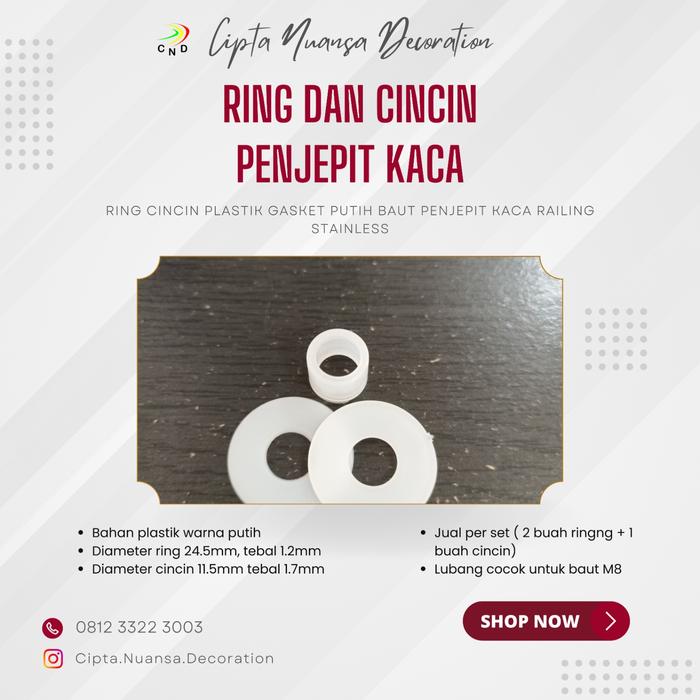 Jual Ring cincin plastik gasket putih baut penjepit kaca railing ...