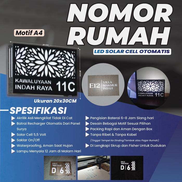 Jual Nomor Rumah LED Solar Cell. Nomor Rumah LED Menyala Tanpa Tarik ...