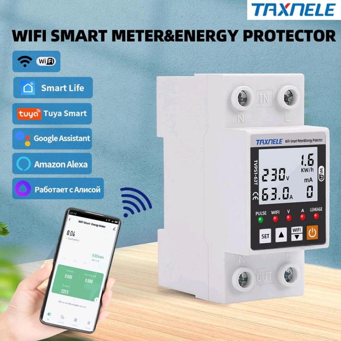 Jual MCB ELCB Wifi Smart Tuya Energy Listrik Meter KWH Protector Switch ...
