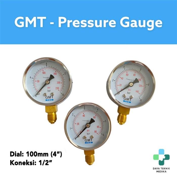 Jual GMT Pressure Gauge 100mm - Manometer Alat Ukur Tekanan 4" Hitam ...