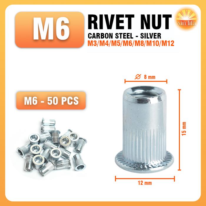 Promo 50PCS M6 Mur Rivet Nut Rivnut Kuning Besi Carbon Steel Nutsert Tanam - SILVER M6 50PCS ...