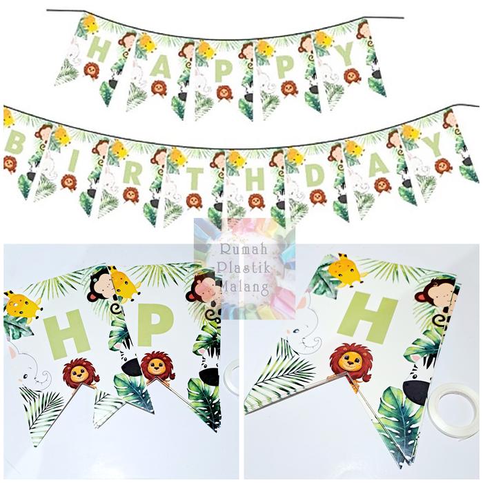 Jual FLAG HAPPY BIRTHDAY TEMA ZOO hewan animal kertas banner jungle ...