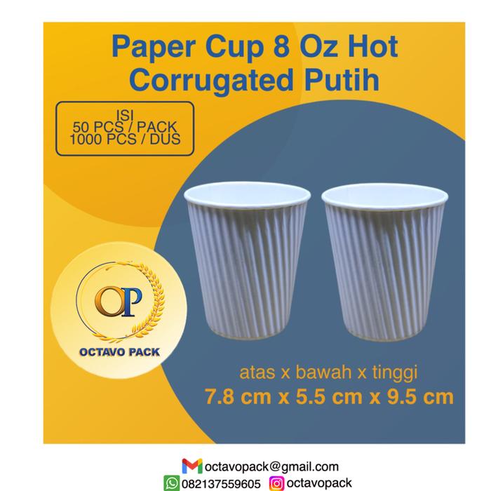 Jual Paper Cup Wall Barrier 8 Oz Putih / Paper Cup Corrugated White ...