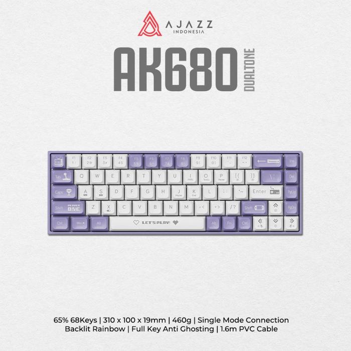 Jual Ajazz AK680 65% Dual Tone Wired Mechanical Gaming Keyboard - Iris ...