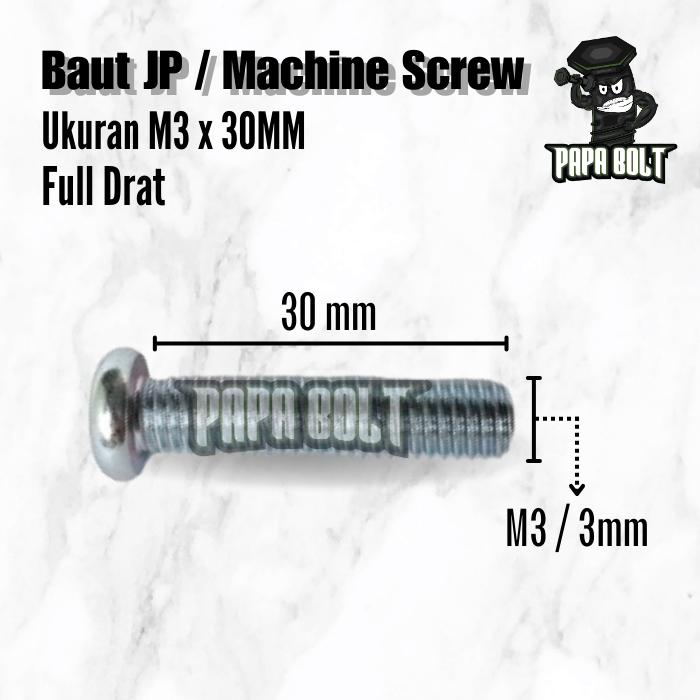 Jual Baut JP Kepala Obeng(+) Plus M3 x 6 - 60mm Putih - JP 3x30mm ...