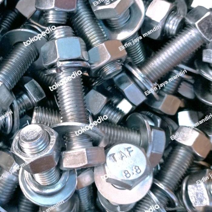 Jual baut mur baja 8.8 full drat galvanis Putih m25 x 90 mm komplit ...