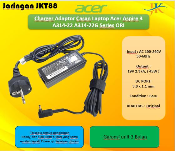 Jual Charger Adaptor Casan Laptop Acer Aspire 3 A314-22 A314-22G Series ...