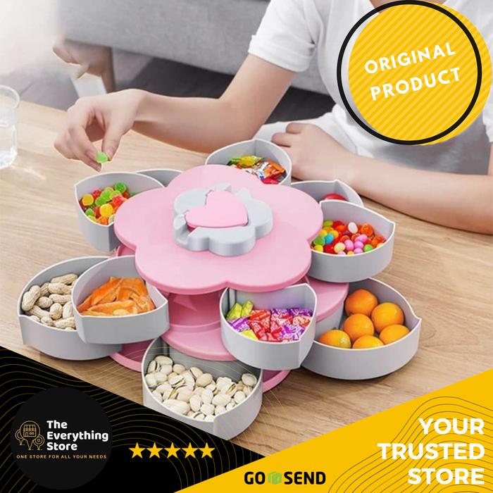 Jual Aesthetic Snack Jar / Toples Putar 2 Susun Bentuk Bunga Mekar TES ...