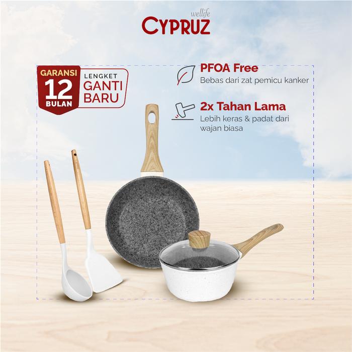 Promo Cypruz Cookware Set White Granite Basic Panci Set Anti Lengket 5 ...