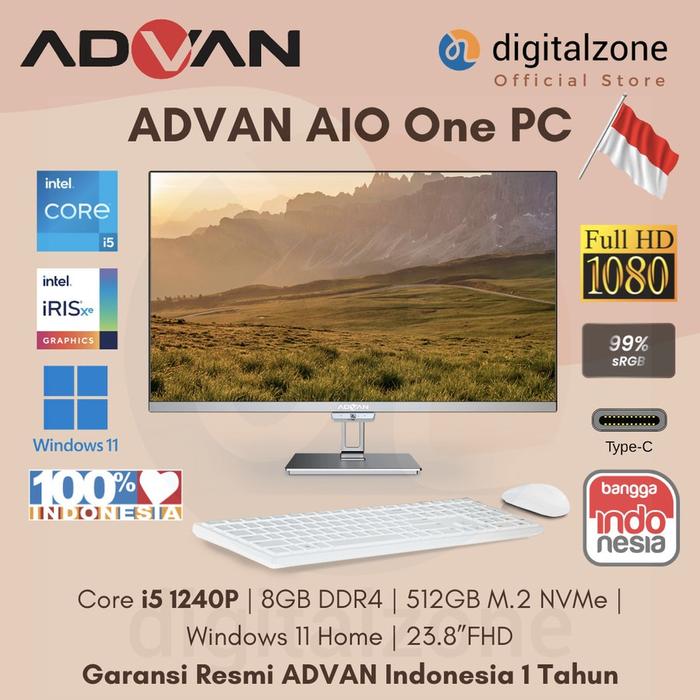 Jual Advan One Pc Aio - I5 1240p 8gb 512ssd 23.8fhd W11 Resmi 1 Thn ...