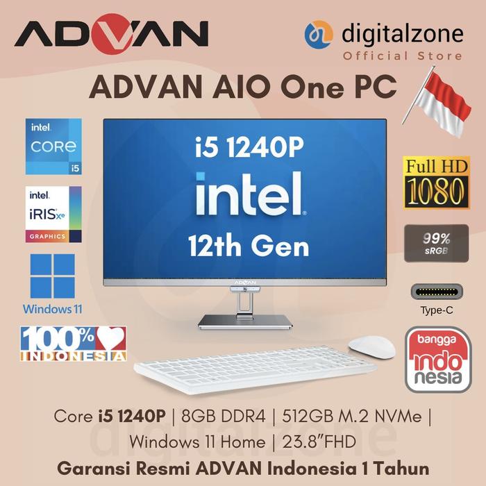 Jual Advan One Pc Aio - I5 1240p 8gb 512ssd 23.8fhd W11 Resmi 1 Thn ...