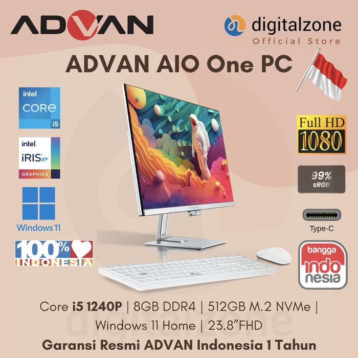 Jual Advan One Pc Aio - I5 1240p 8gb 512ssd 23.8fhd W11 Resmi 1 Thn ...