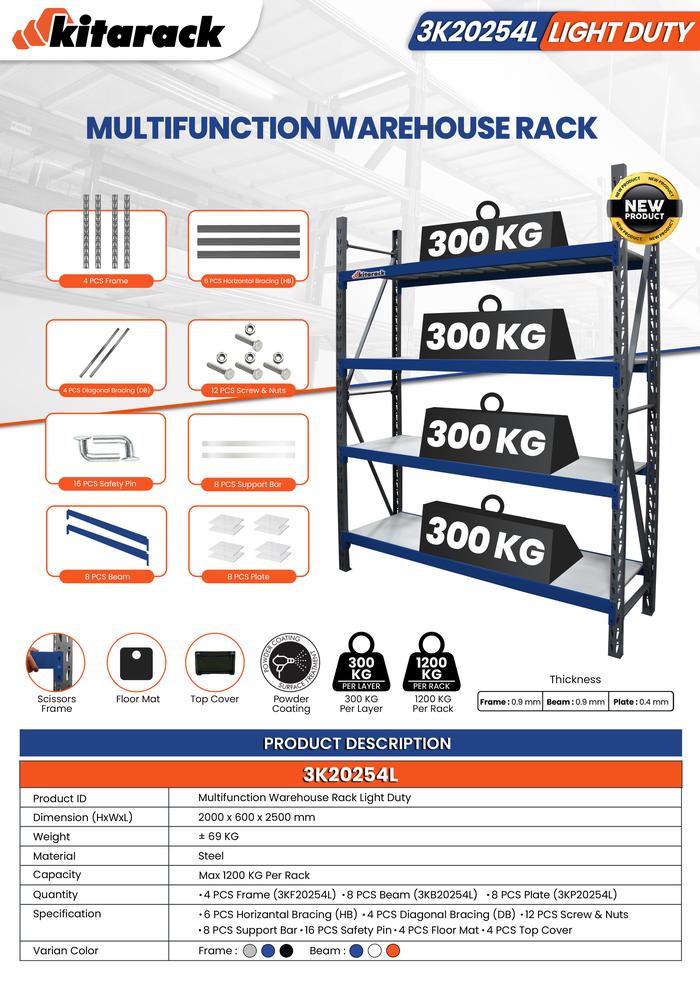 Promo KITARACK 3K2025 4L- RAK GUDANG 2000 X 600 X 2500MM 4LAYER 300KG ...