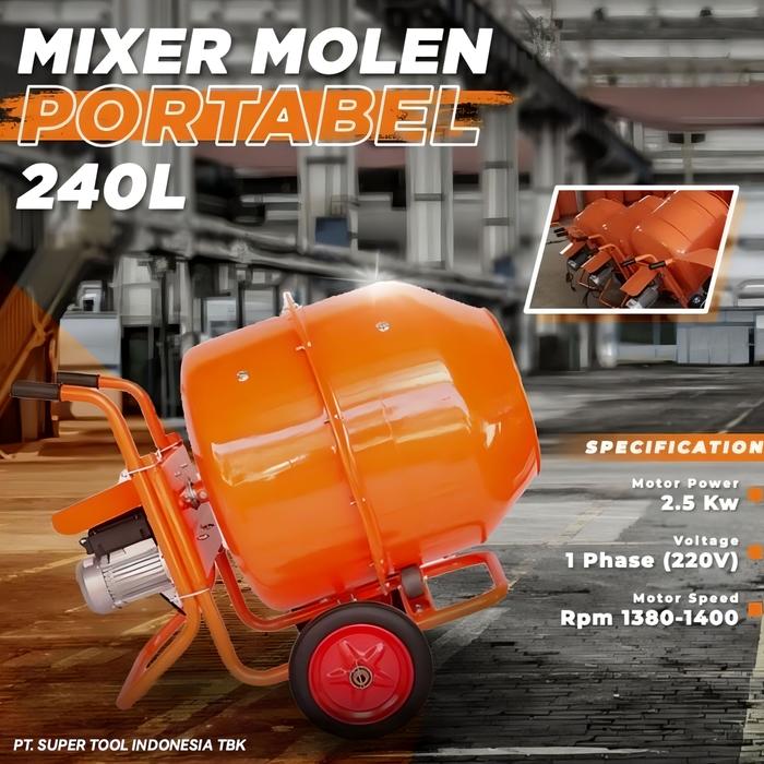 Jual Molen Mixer Dorong Portable 240 Liter Mesin Pengaduk Semen ...