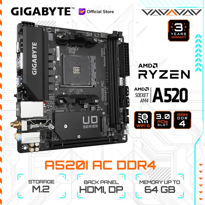 Promo GIGABYTE A520I AC DDR4 Motherboard [ITX | AM4] Cicil 0% 3x ...