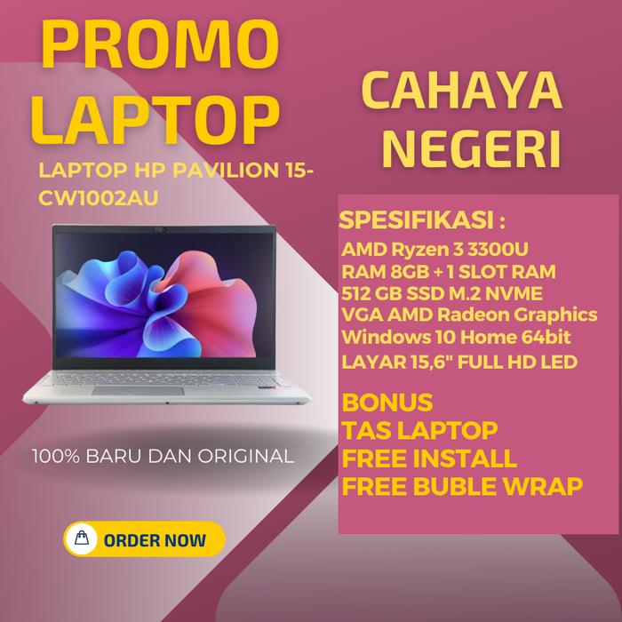 Jual PROMO LAPTOP HP Pavilion 15-CW1002AU AMD Ryzen 3 RAM 8GB SSD 512GB ...