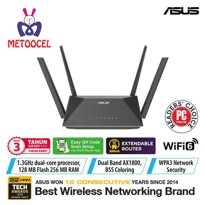 Promo ASUS RT-AX52 Dual Band WiFi 6 AX1800 Extendable Router with ...