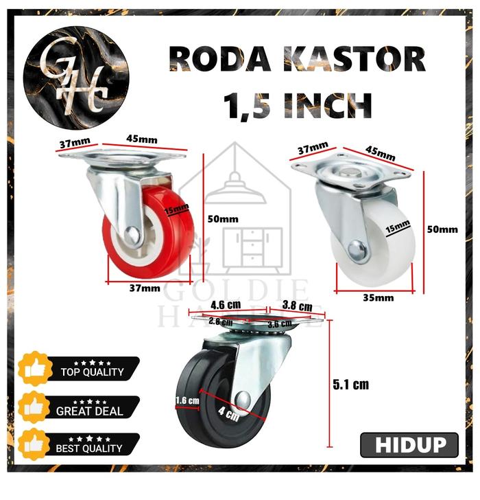 Jual Roda Troli PVC Nylon 1.5 Inch Hidup, Mati, Rem Roda Etalase Lemari ...