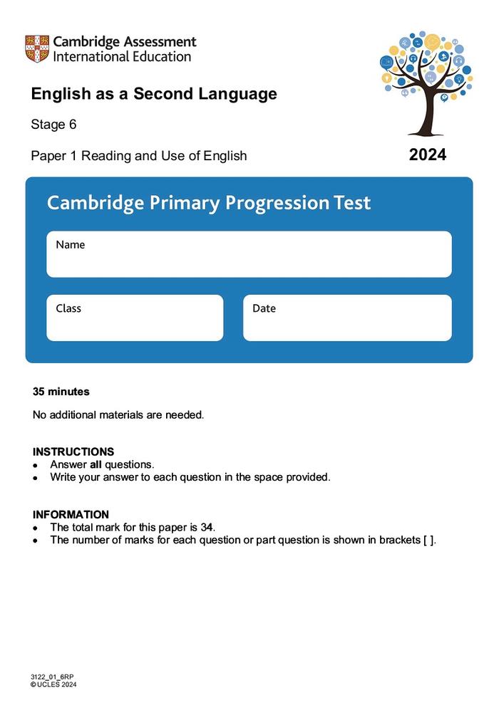Jual Progression Test Stage 6 English (ESL) Math Science 2024 QP & Keys ...