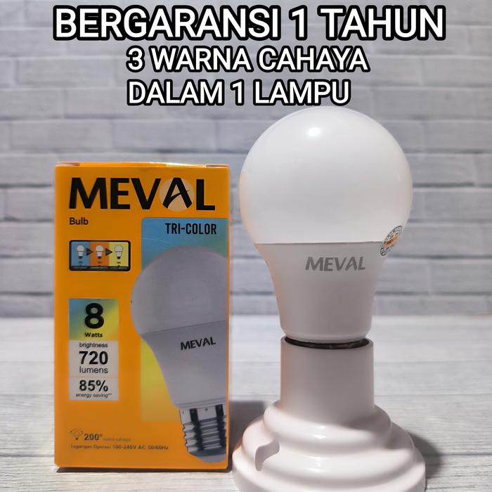 Promo MEVAL LAMPU LED BULB TRI-COLOR 8W 8 WATT TRICOLOUR SNI GARANSI 1 ...