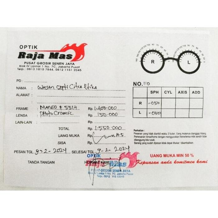 Jual Nota Optik | Bon Kacamata| Kwitansi Pembelian Kacamata Di Seller ...