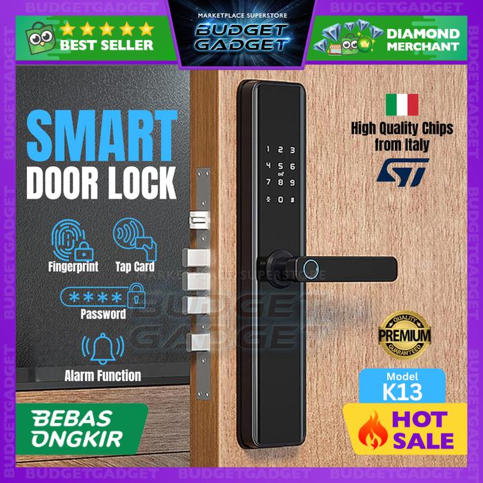 Jual TaffHOME Smart Door Lock Gagang Pintu Rumah Kunci Elektrik Fingerprint Card Alarm TaffHOME ...