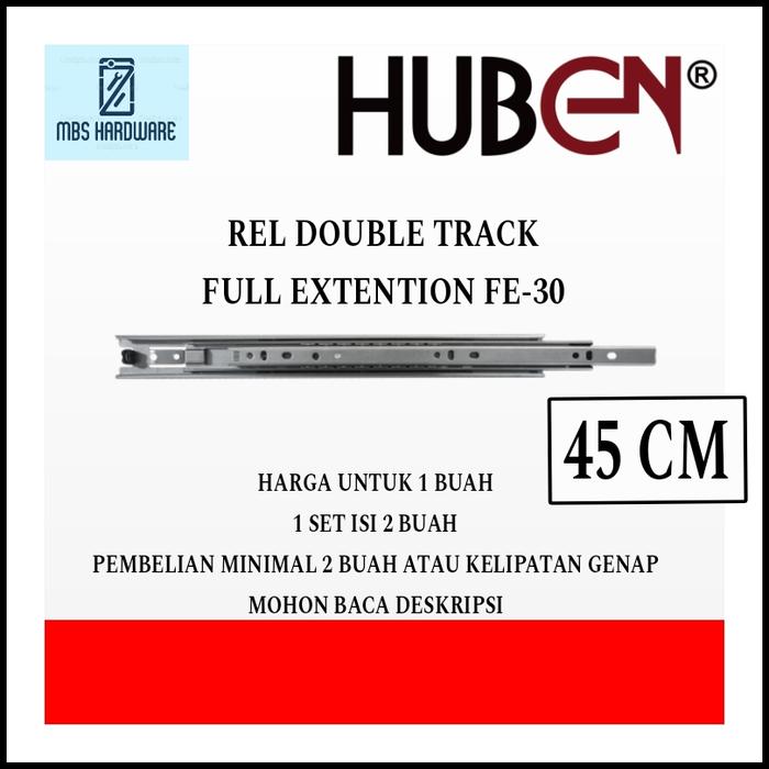 Jual Rel Laci HUBEN 45 cm Double Track / Full Extension / Ball Bearing ...