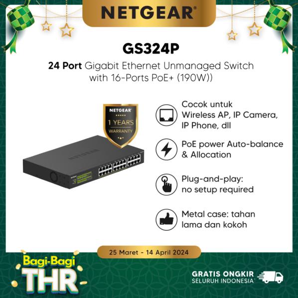 Promo Netgear GS324P 24 Port Gigabit Ethernet Unmanaged with 16 PoE+ ...