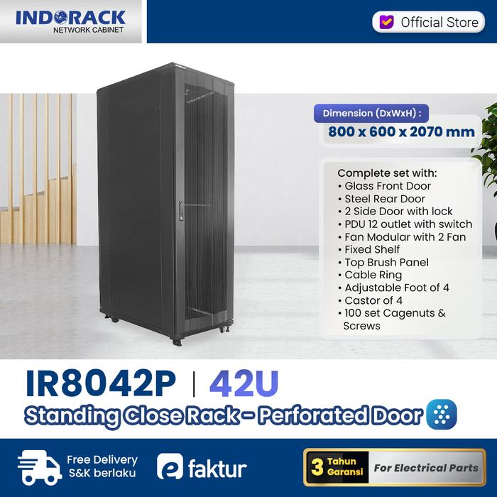 Promo Indorack IR8042P Close Rack 42U Depth 800mm Perforated Door Rak ...