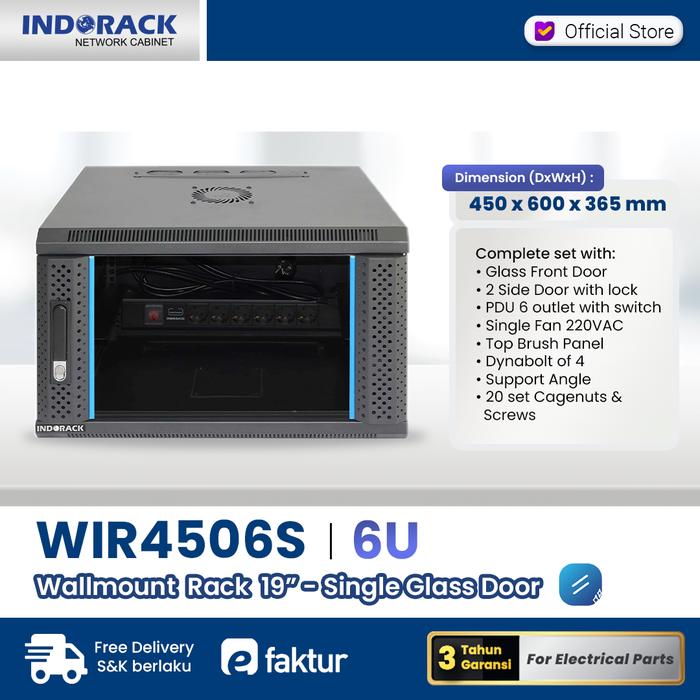 Promo Indorack WIR4506S Wallmount Rack 6U Depth 450mm Single Glass Door ...