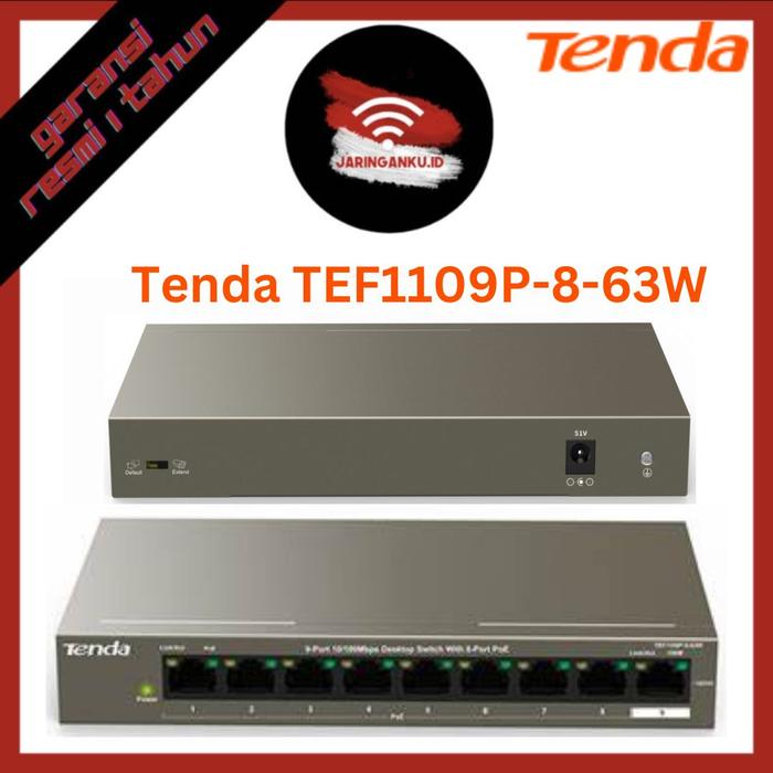 Jual Tenda TEF1109P-8-63W 9-Port 10-100Mbps Desktop Switch With 8-Port ...