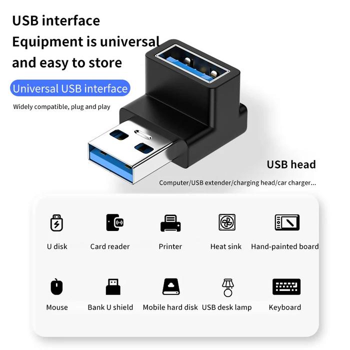 Jual 90 Degree Right Angle Usb 3.2 Extension 10gbps Reverse Elbow ...