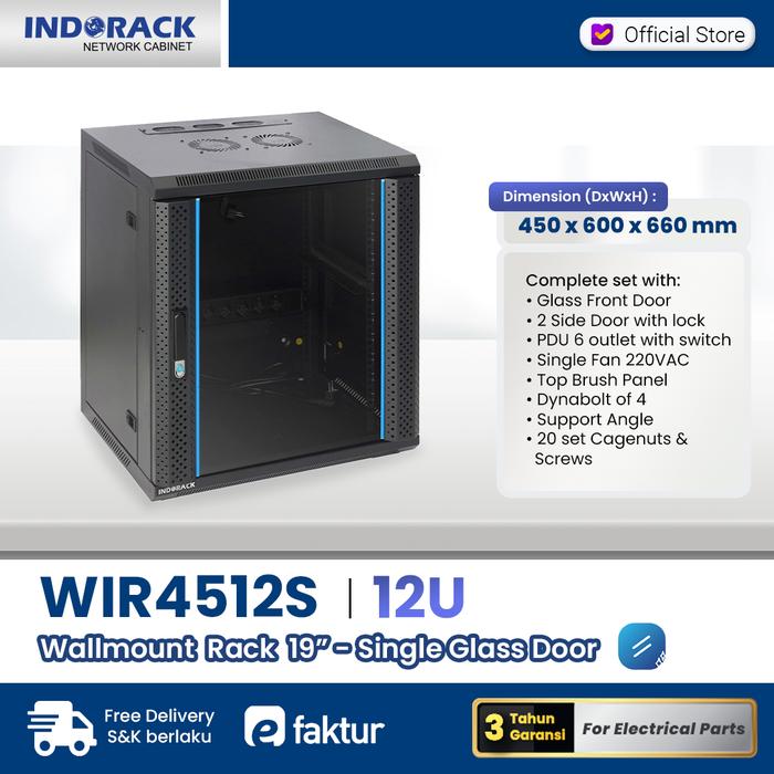 Promo Indorack WIR4512S Wallmount Rack 12U Depth 450mm Single Glass ...