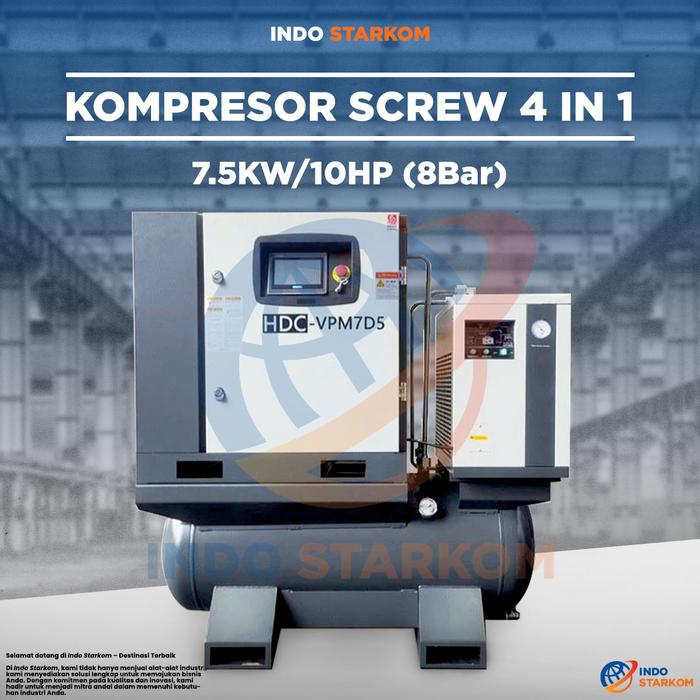 Jual Kompresor Udara Screw All in One 7.5 kW 10 Hp Screw Air Compressor ...