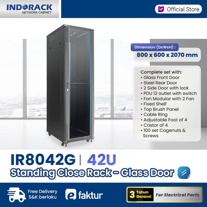 Promo Indorack IR8042G Close Rack 42U Depth 800mm Glass Door Rak Server ...