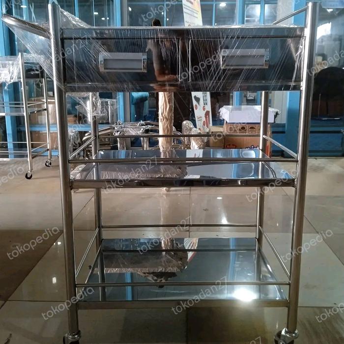 Jual Trolly instrument 3 rak +Laci Stainless stell/Trolley instrument 3 ...