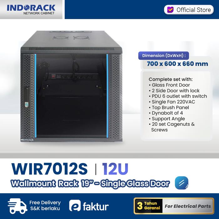 Promo Indorack WIR7012S Wallmount Rack 12U Depth 700mm Single Glass ...